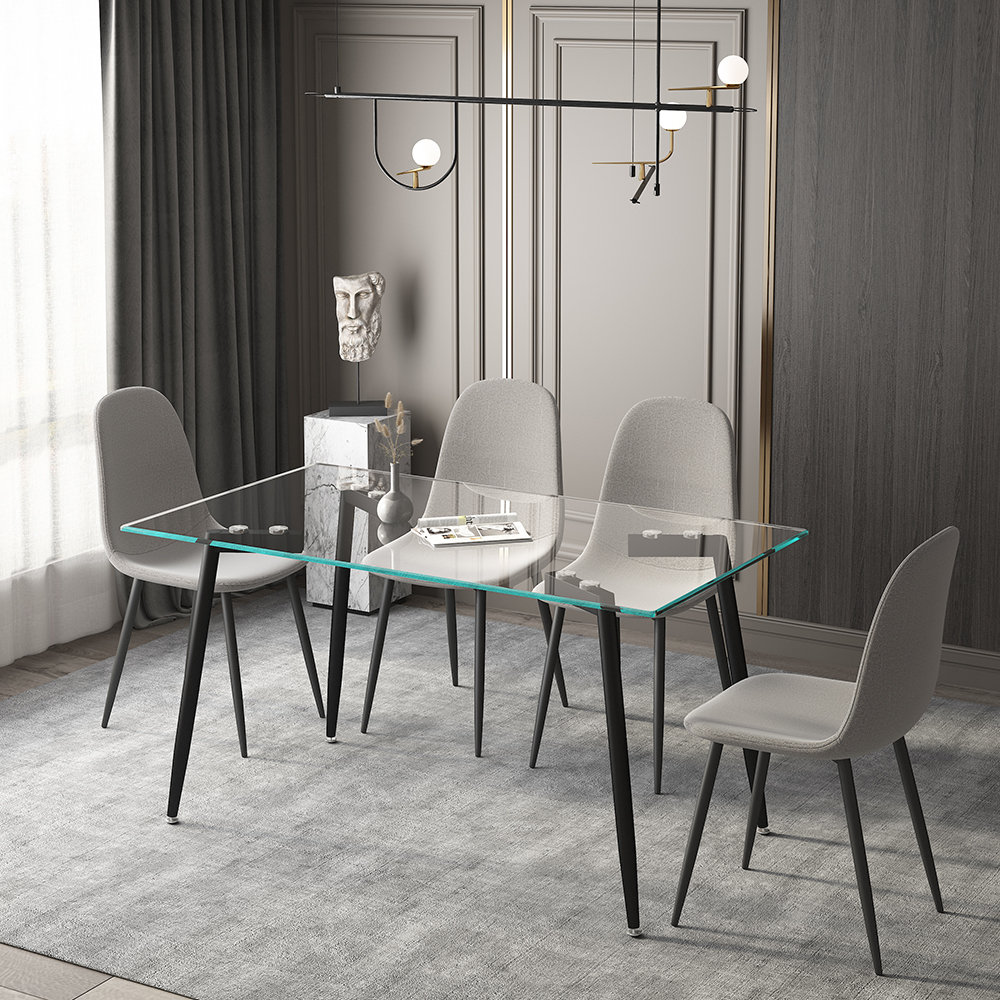 Corrigan Studio® 51" Rectangular Glass Dining Table Set With Mid Back Fabric Chairs & Reviews ...